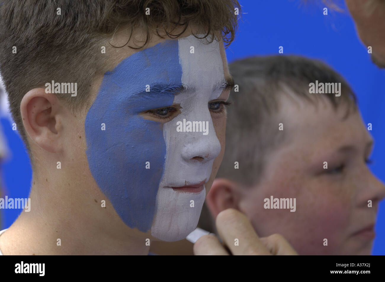 portrait face head facepaint france french flag colour color blue white ...