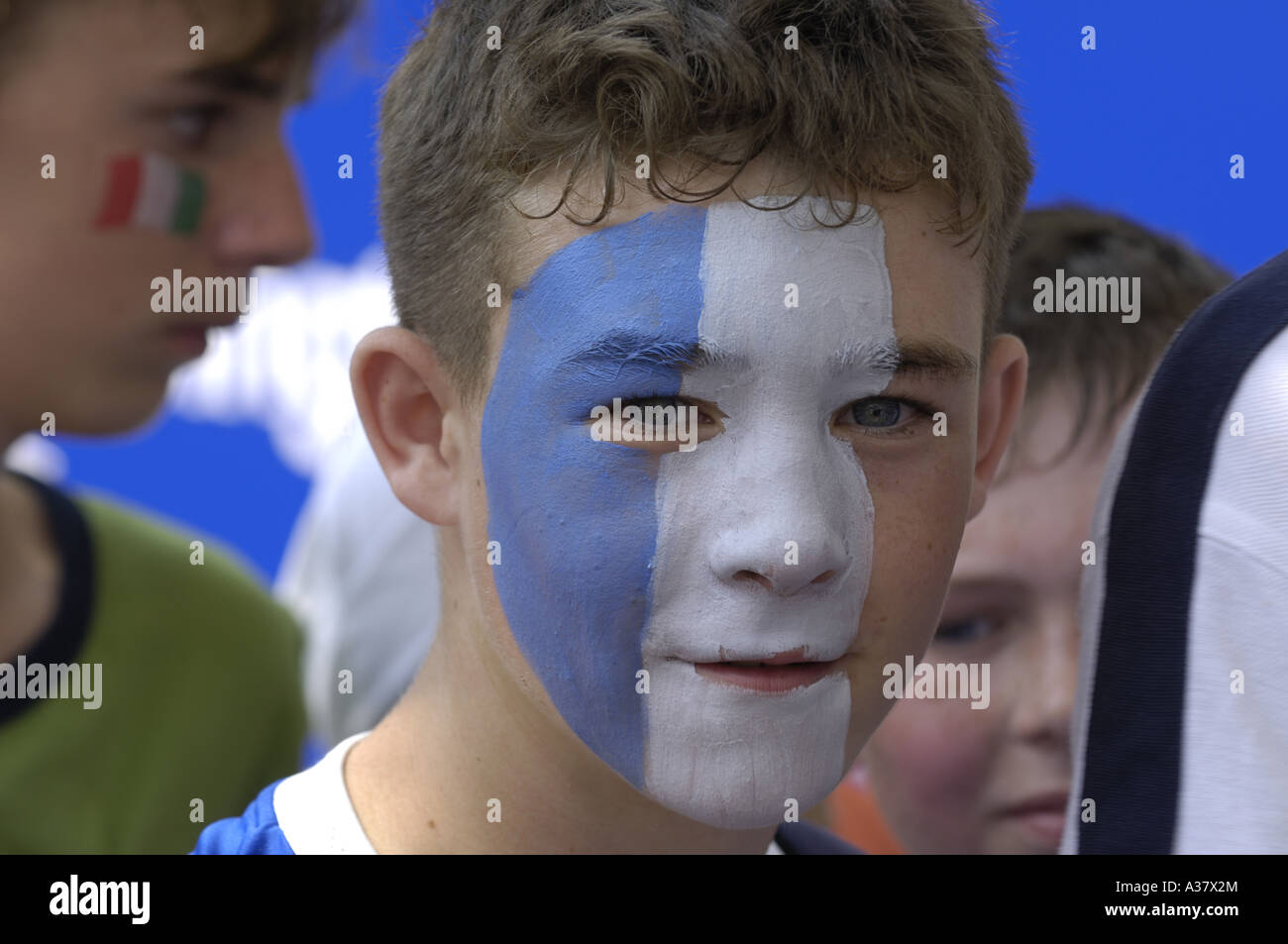 portrait face head facepaint france french flag colour color blue white ...
