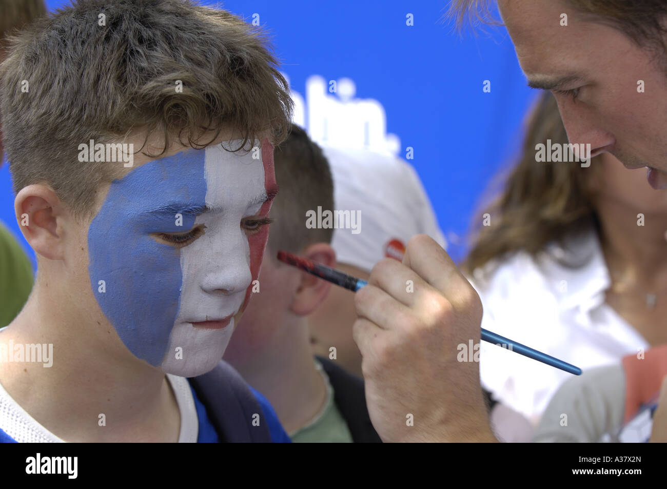 portrait face head facepaint france french flag colour color blue white ...
