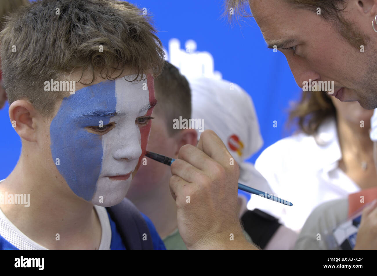 portrait face head facepaint france french flag colour color blue white ...