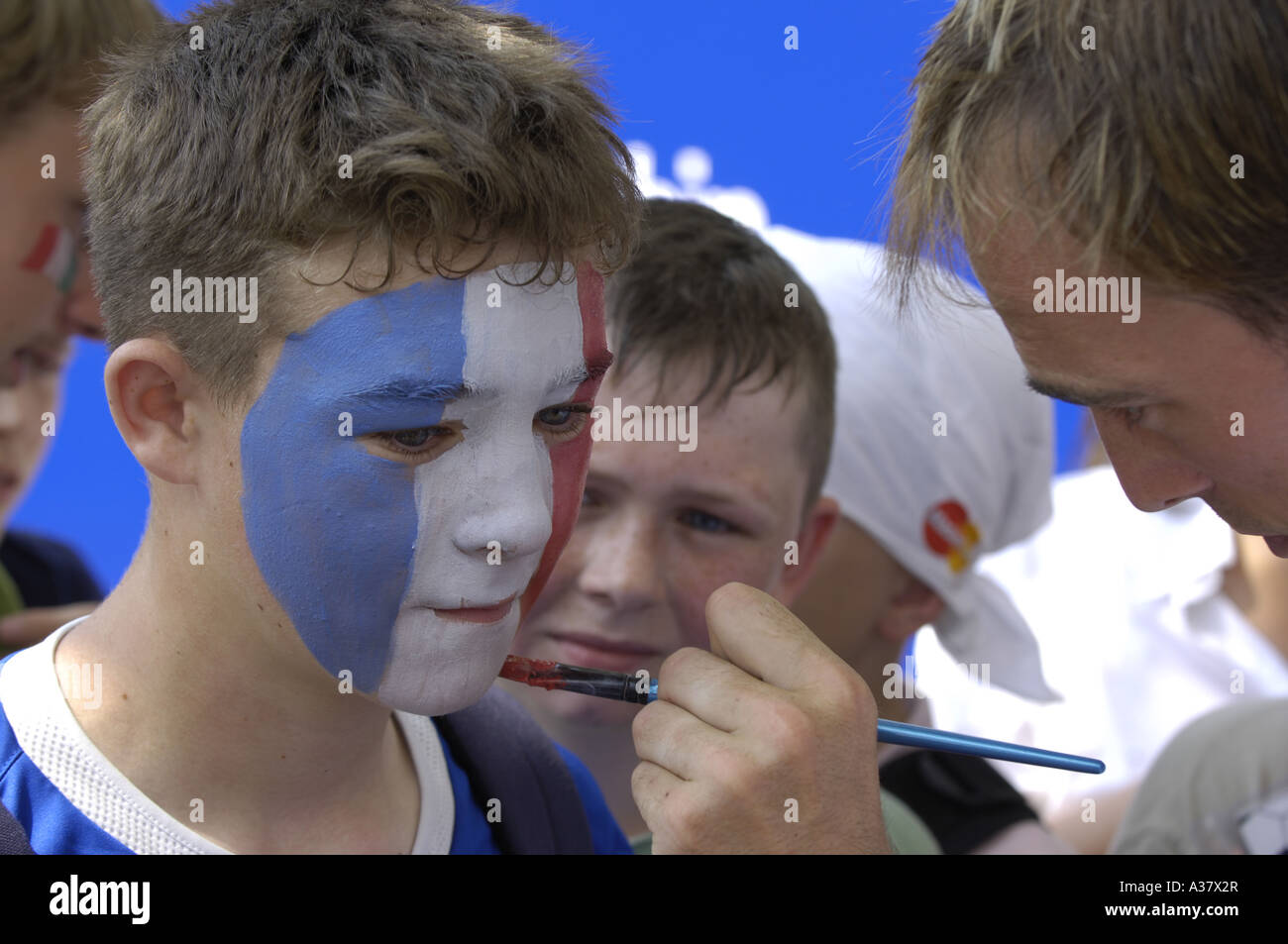 portrait face head facepaint france french flag colour color blue white ...