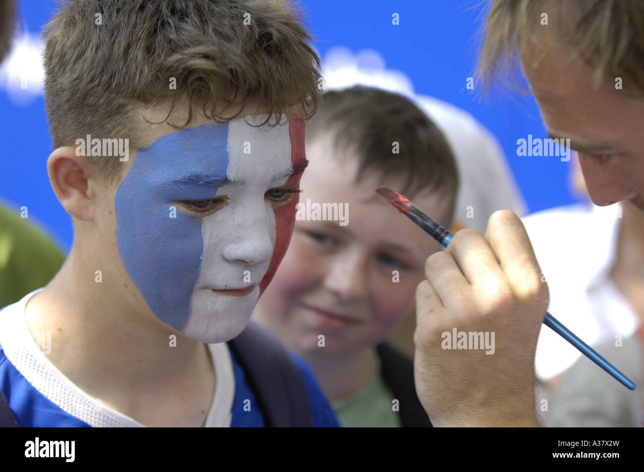 portrait face head facepaint france french flag colour color blue white ...