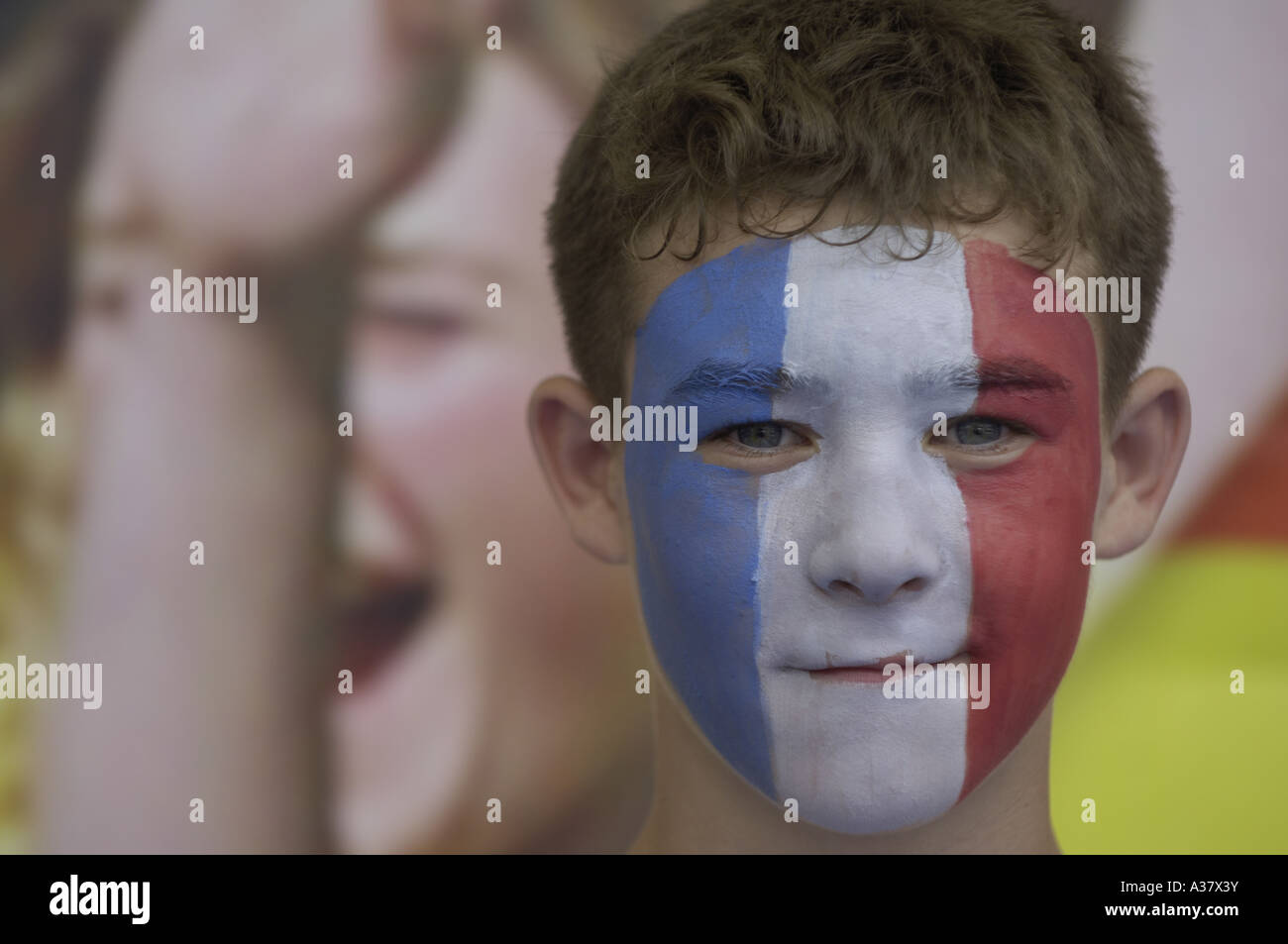 portrait face head facepaint france french flag colour color blue white ...