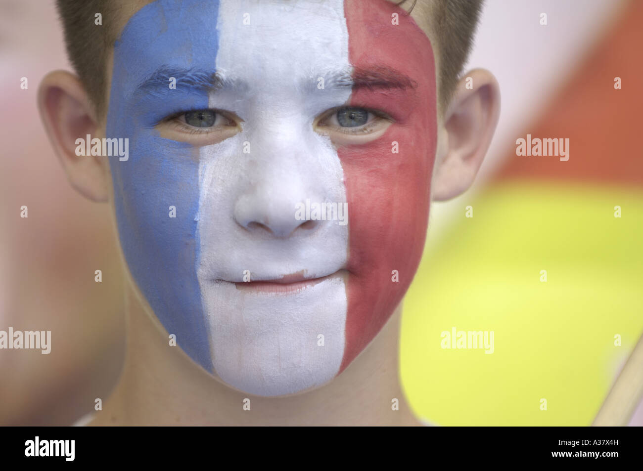 portrait face head facepaint france french flag colour color blue white ...