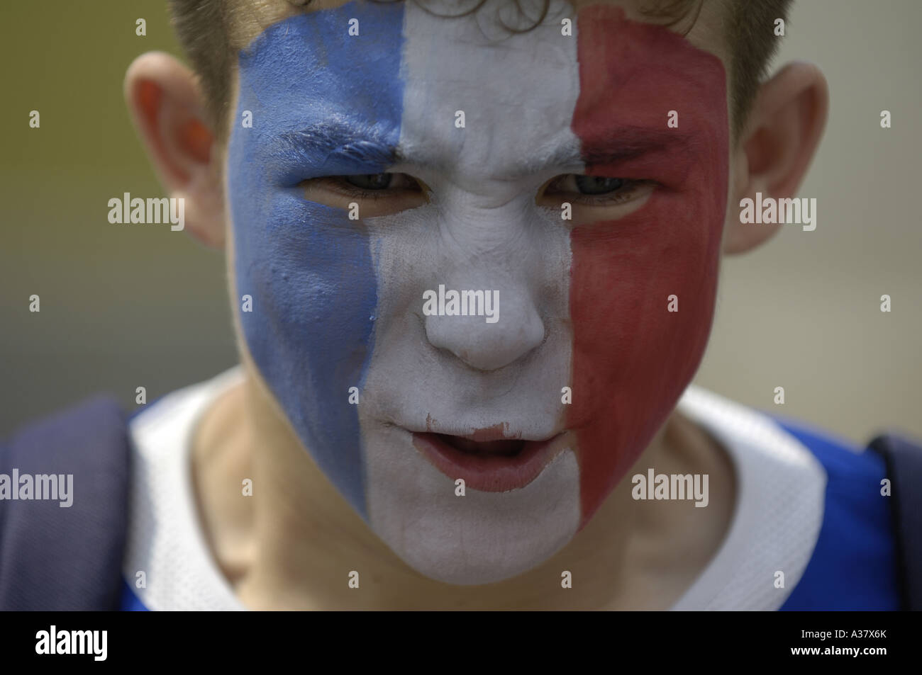 portrait face head facepaint france french flag colour color blue white ...
