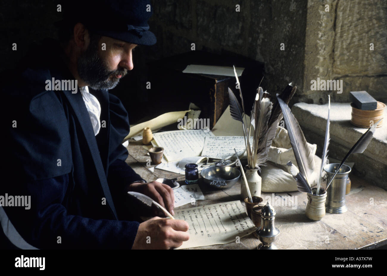 Historical Re enactment Medieval period 15th century quill documents ...