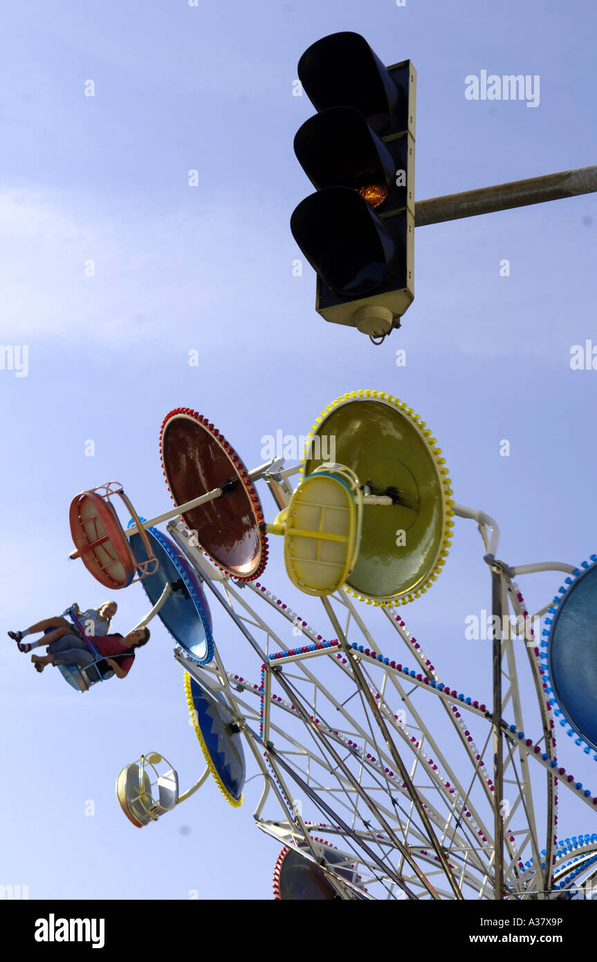 traffic light ferris wheel fairground ride attraction blue sky vertical ...