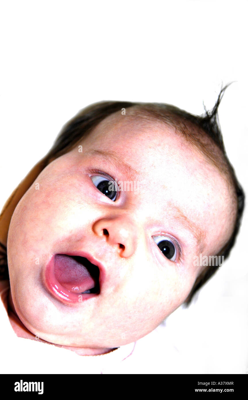 baby portrait face cute positive head pink girl two three months ...