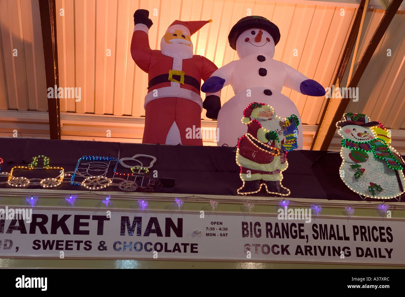 Christmas decorations at local market, Hull, East Yorkshire, England ...