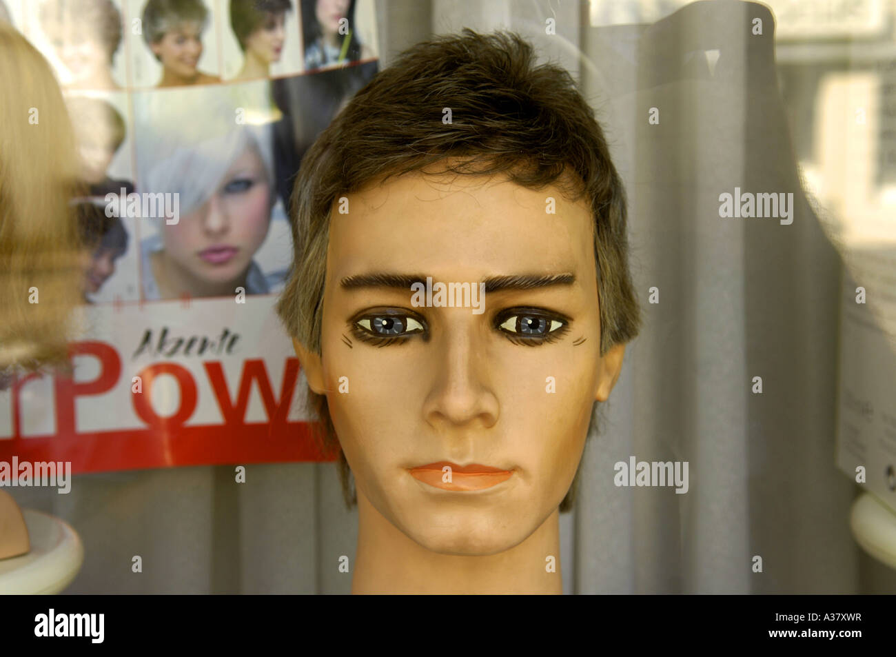 hairdressers head dummy face man male german germany retro shop window ...