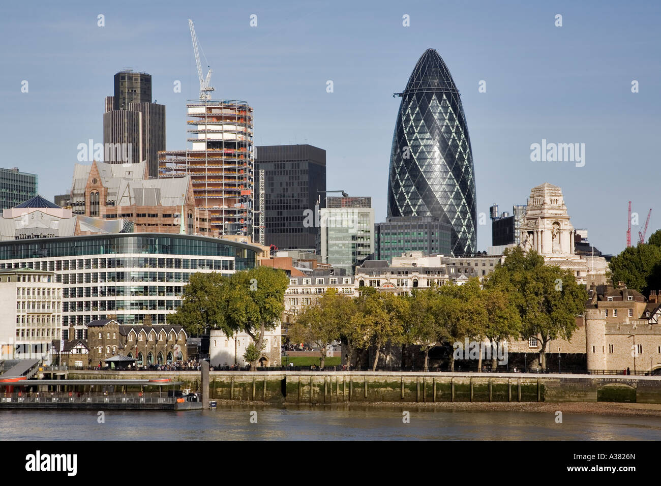 The City of London from the Thames showing the Swiss Re Headquarters ...