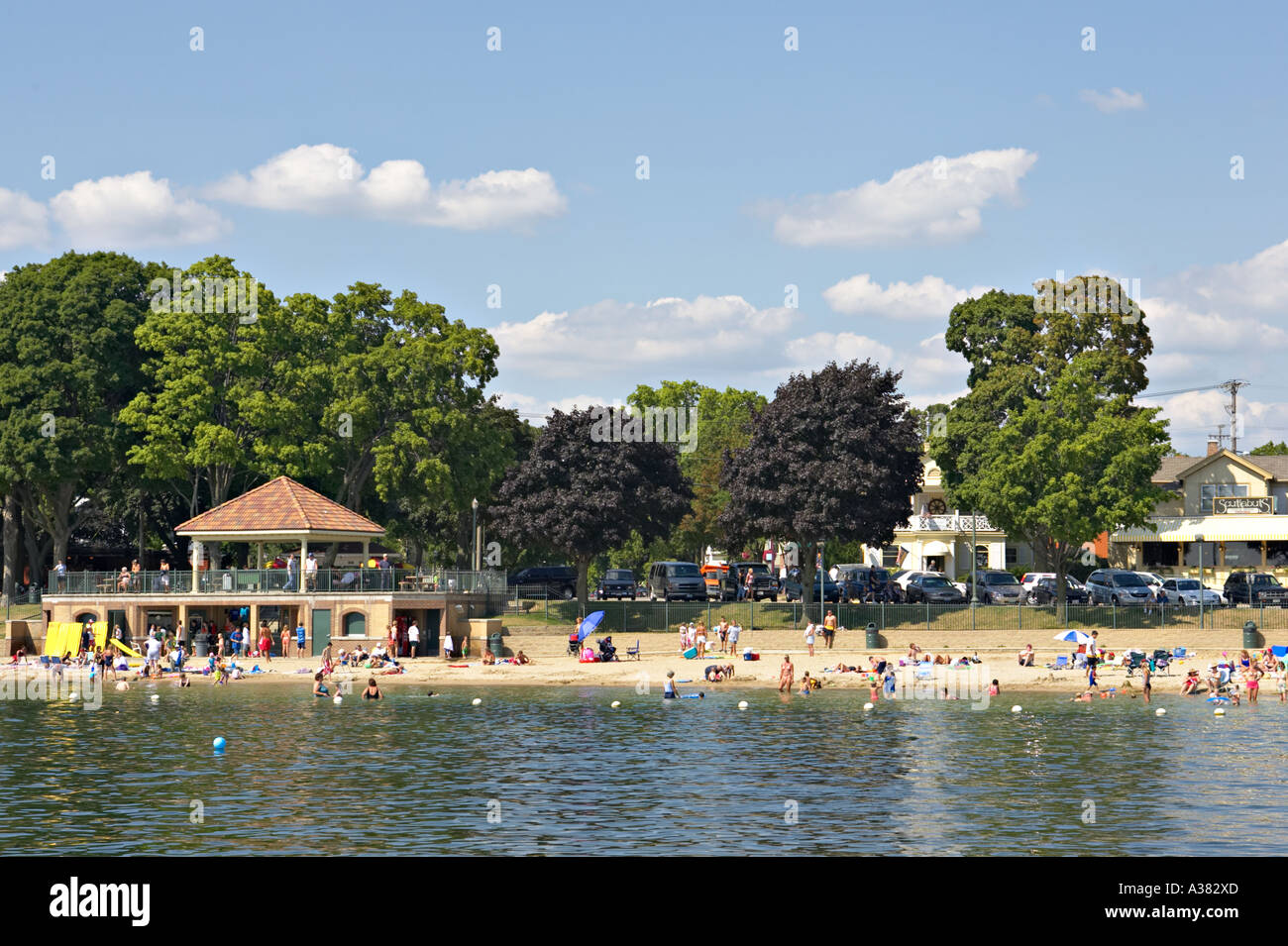 WISCONSIN Lake Geneva Beach crowded with people popular vacation and ...