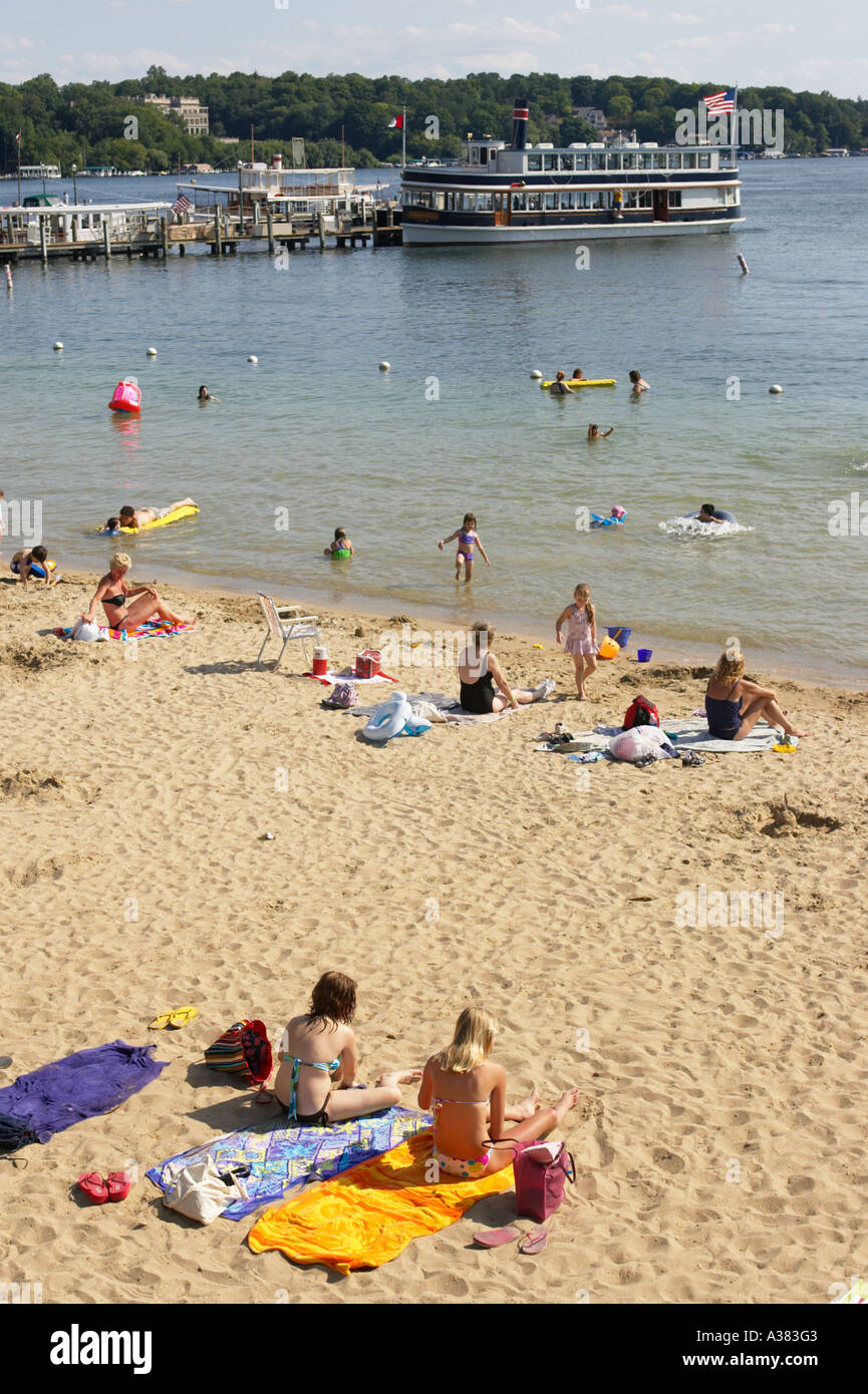 WISCONSIN Lake Geneva Beach and docks near Riviera popular vacation and ...