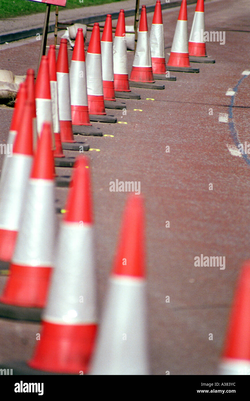 Traffic cones creating a contra flow on a highway Stock Photo - Alamy