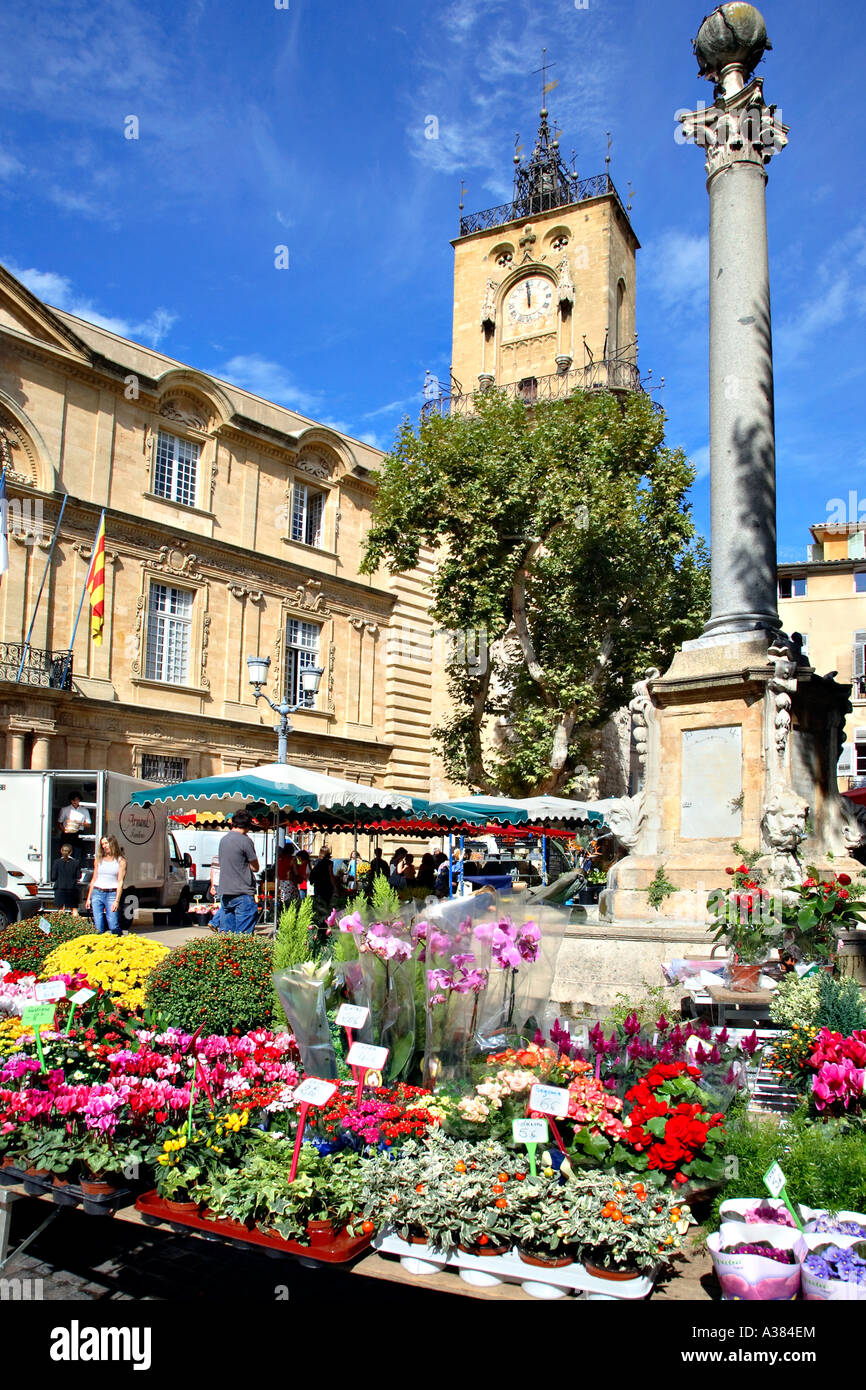 The flower market in front of the Town Hall, Aix en Provence, France ...