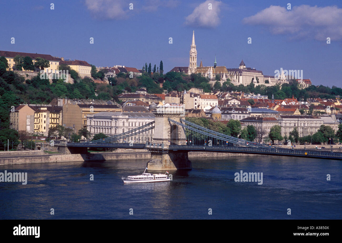Budapest - View of Buda from across the Danube showing the Chain Bridge ...