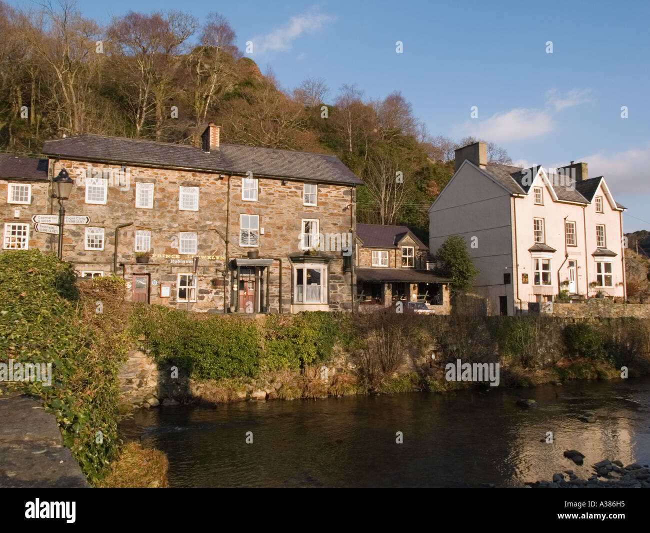 RIVERSIDE STONE COTTAGES across Afon Colwyn River in Snowdonia National ...