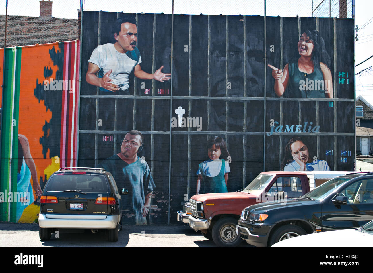 STREET SCENE Chicago Illinois Hispanic theme mural in Pilsen ...