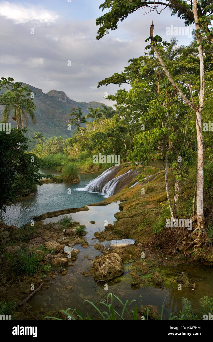 A view of the downstream falls and pools at the El Nicho waterfalls ...