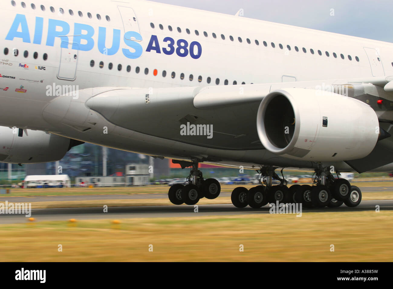 Close-up of the middle section of fuselage of Airbus A380 at ...