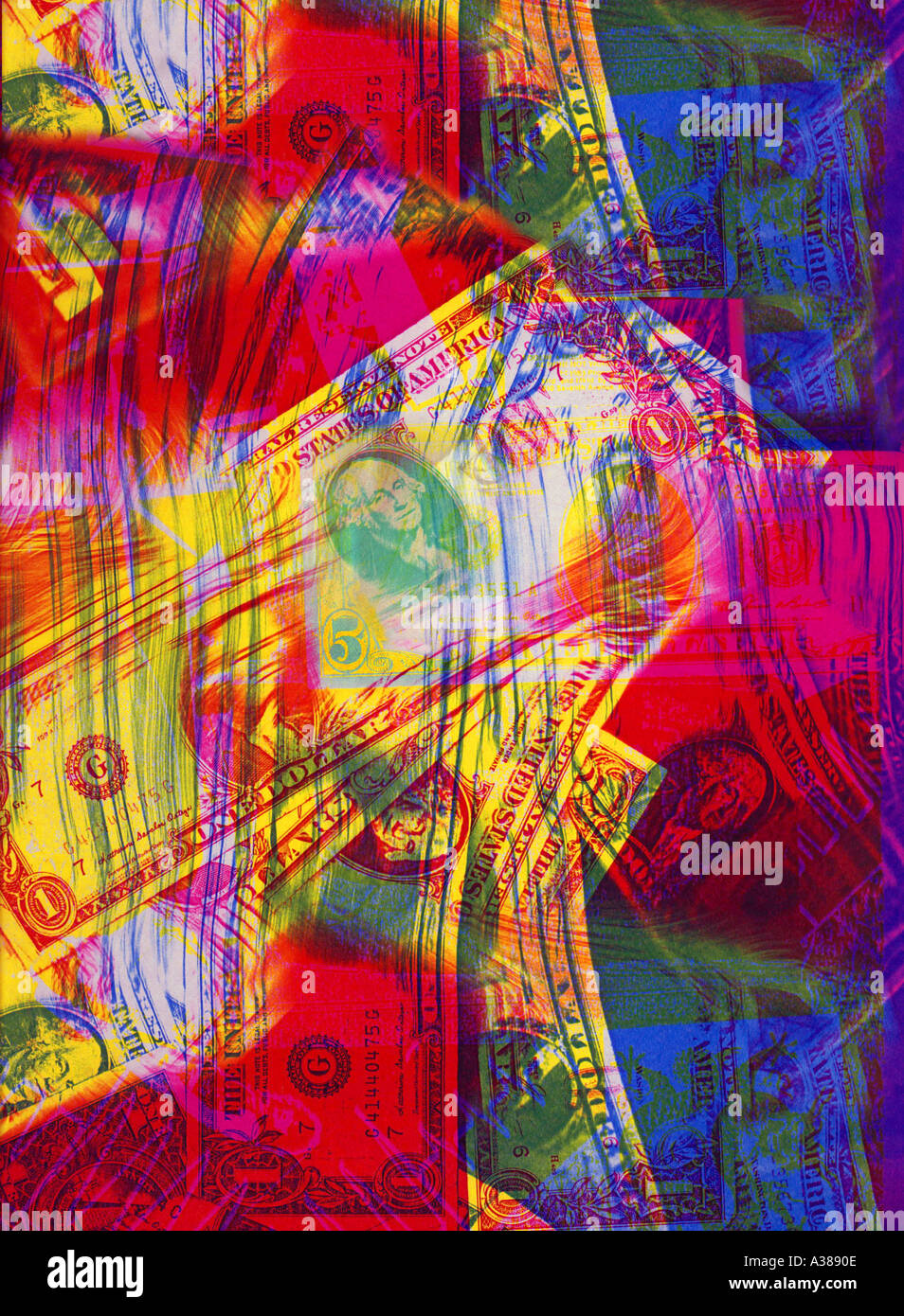 Money in motion digitally colored US currency Stock Photo - Alamy