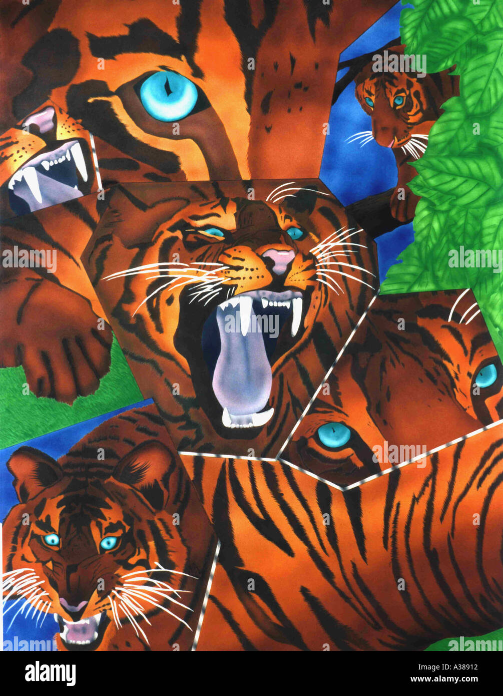 Collage of tigers airbrush painting Stock Photo - Alamy