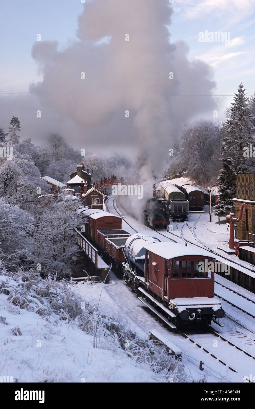 Steam engine covered in snow Goathland North Yorkshire Moors National ...