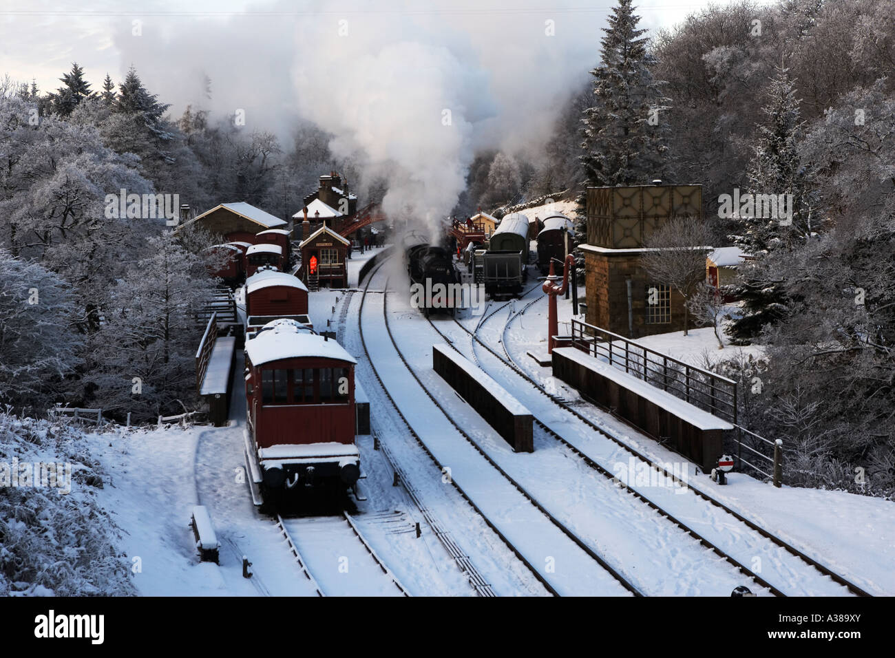 Steam engine covered in snow Goathland North Yorkshire Moors National ...