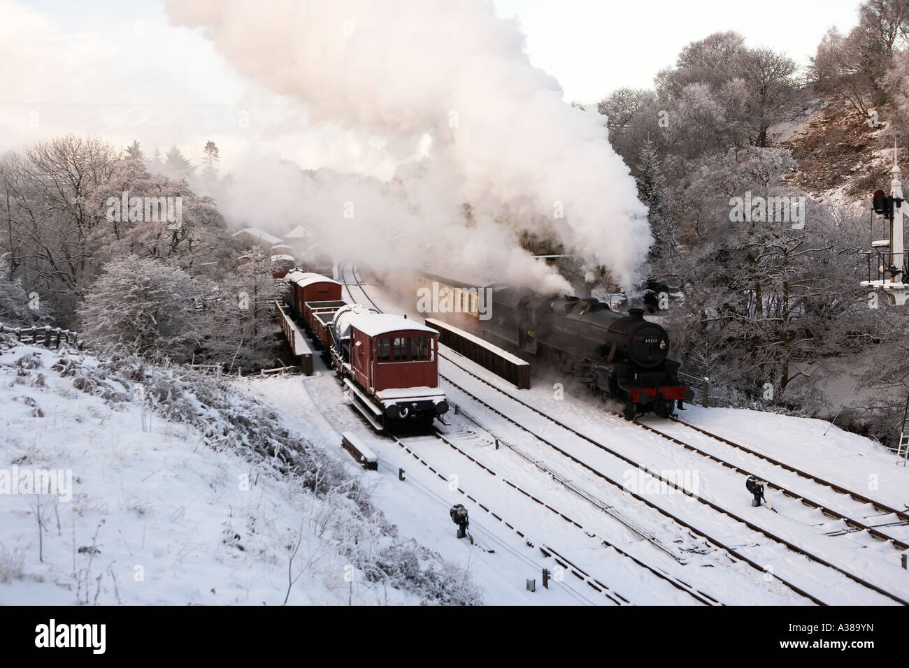 Steam engine covered in snow Goathland North Yorkshire Moors National ...