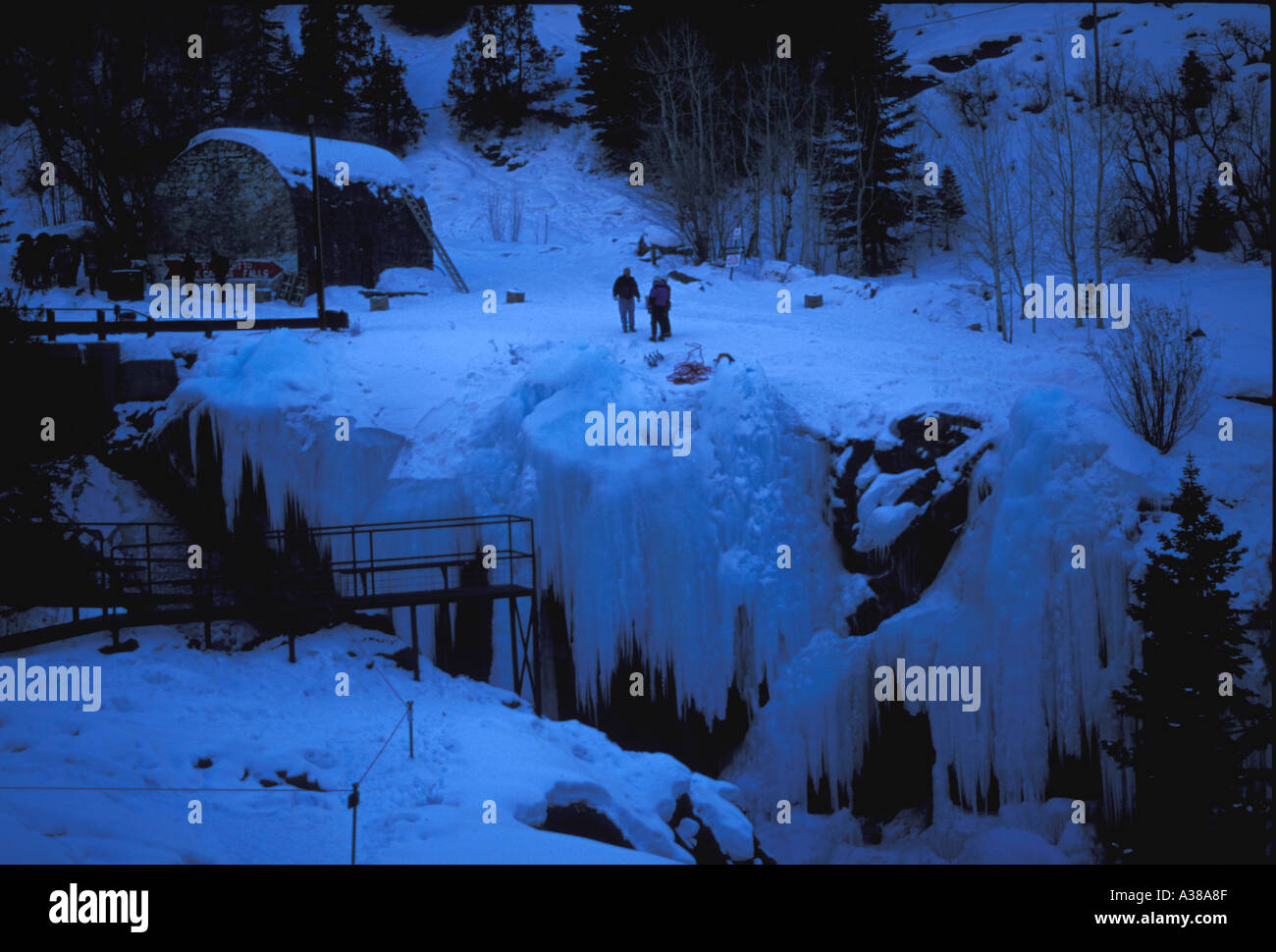 Ice climbing frozen waterfall Box Canyon Falls Colorado USA Stock Photo ...