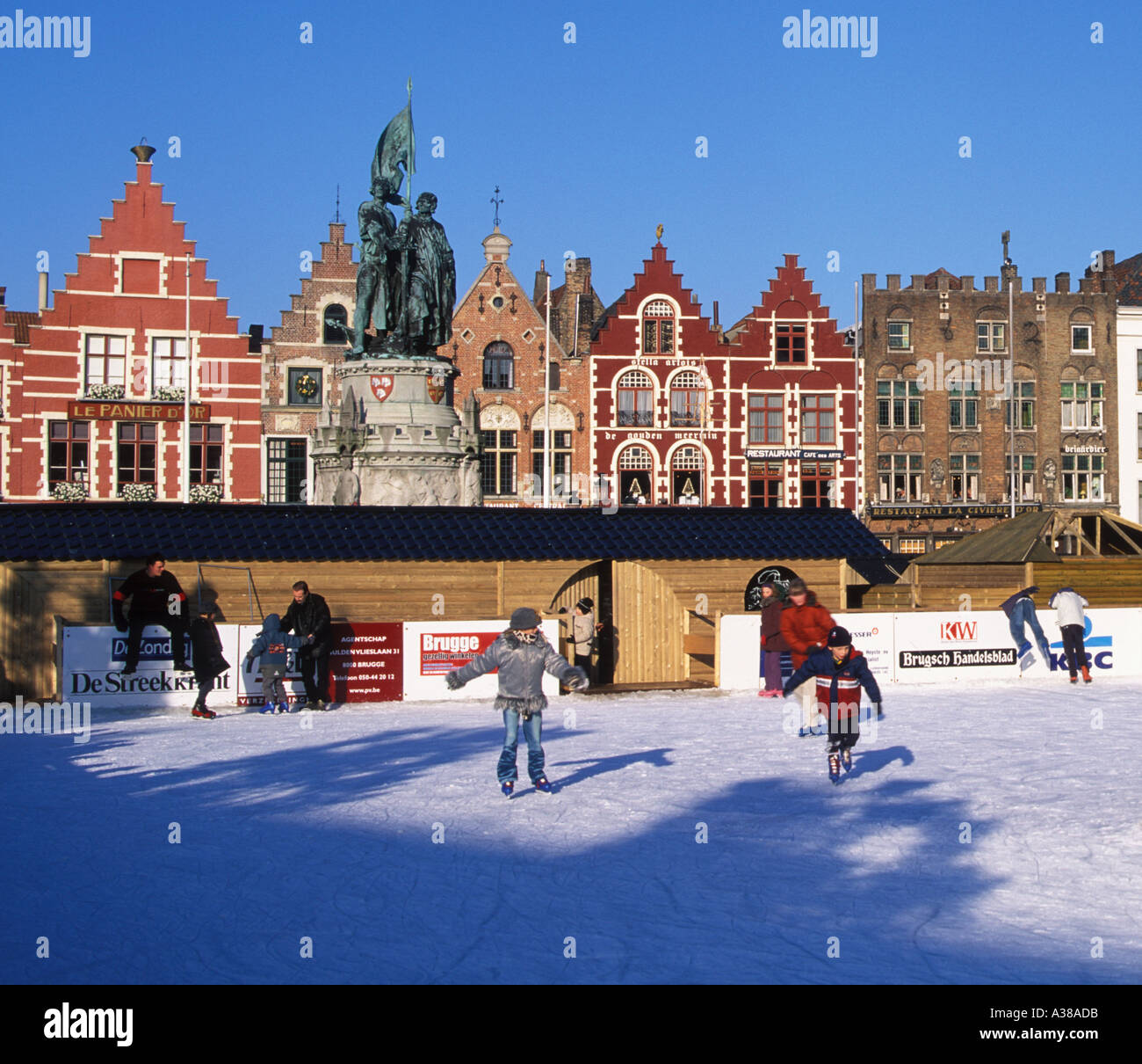 Belgium Bruges The Markt Christmas Ice Rink Stock Photo - Alamy