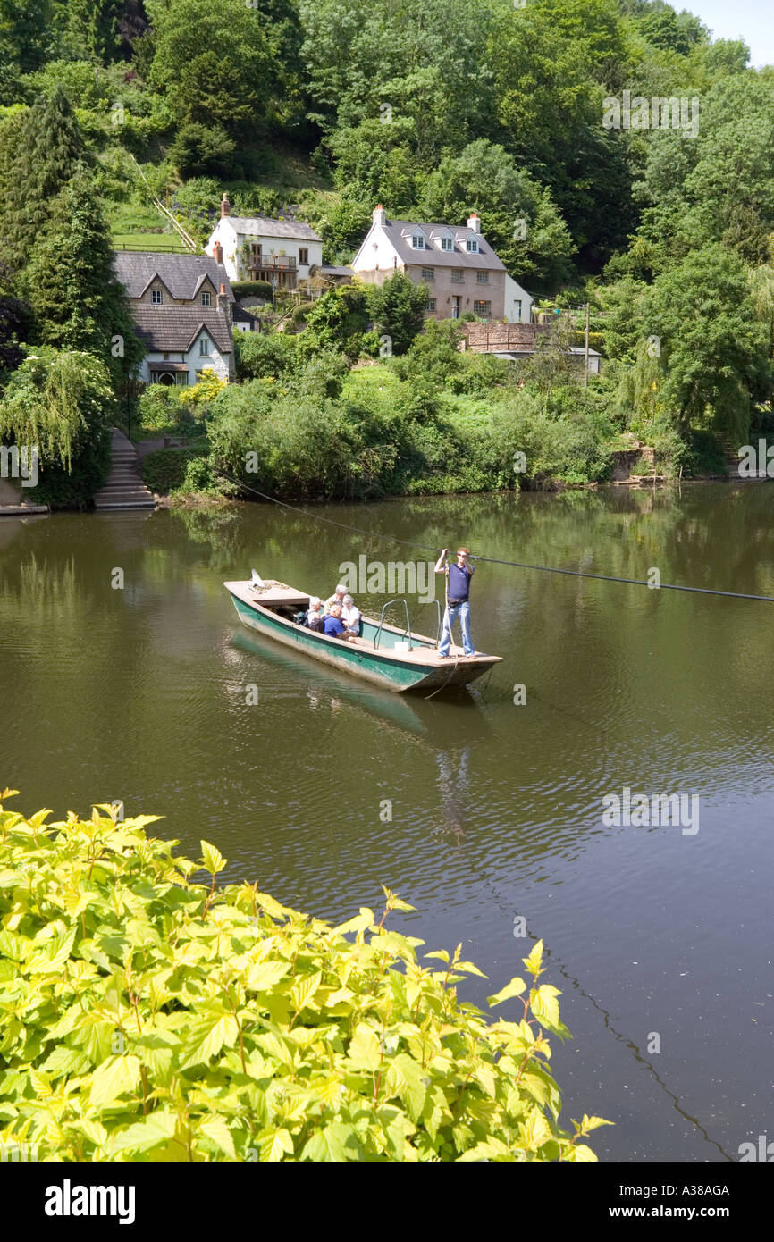 The ancient hand-pulled cable rope ferry crossing of the River Wye at ...
