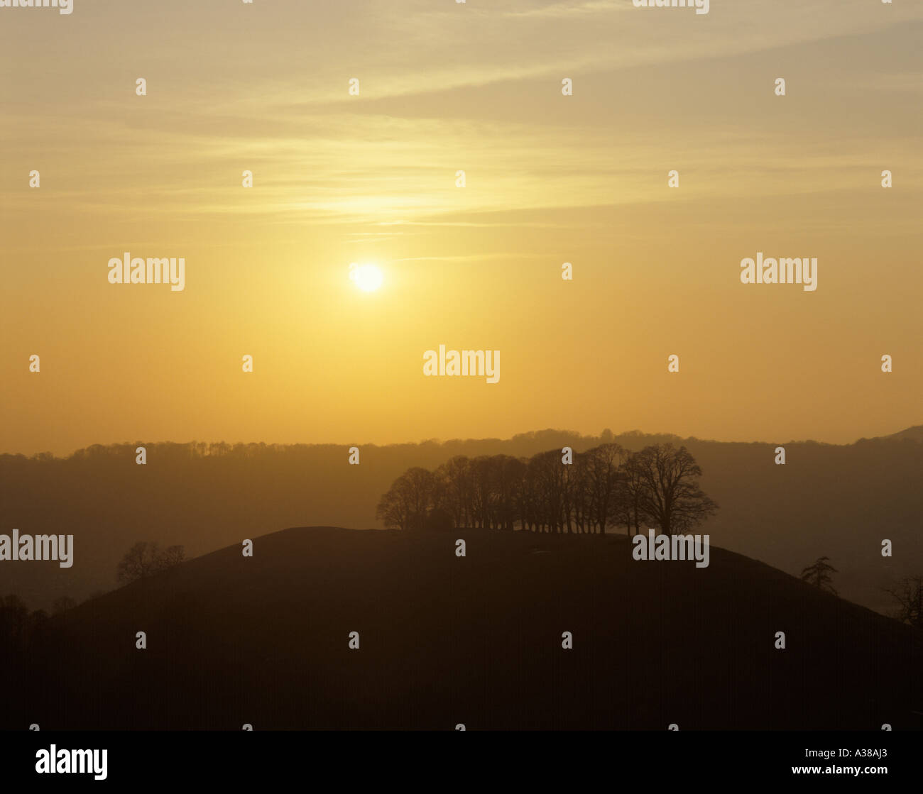 Downham Hill from Uley Bury near the Cotswold village of Uley ...