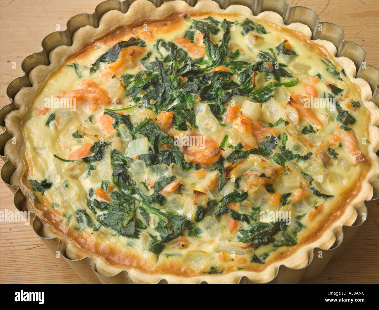 Salmon & Spinach flan Stock Photo - Alamy