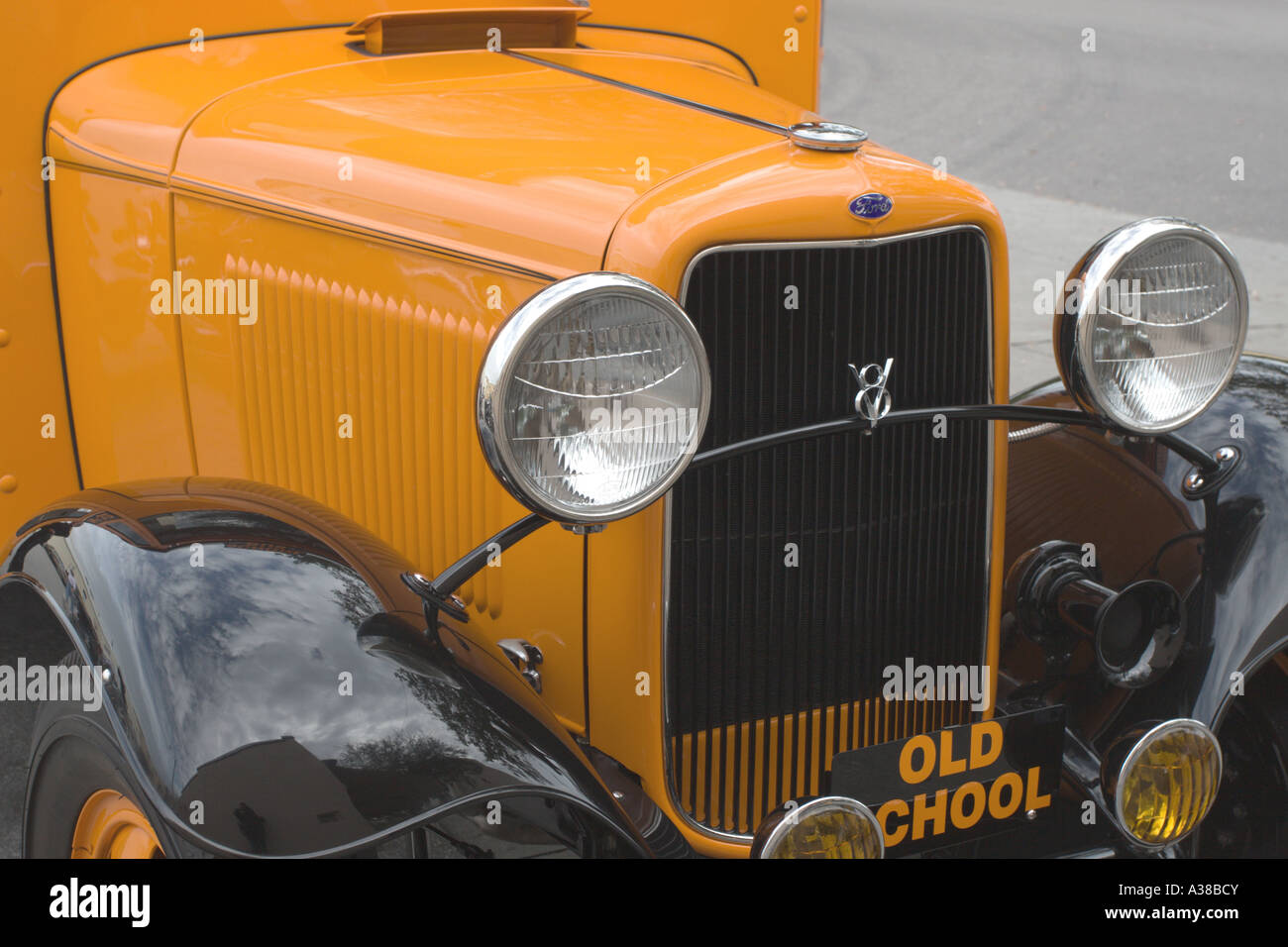 Three Quarter Front View of Restored 1932 School Bus Stock Photo - Alamy
