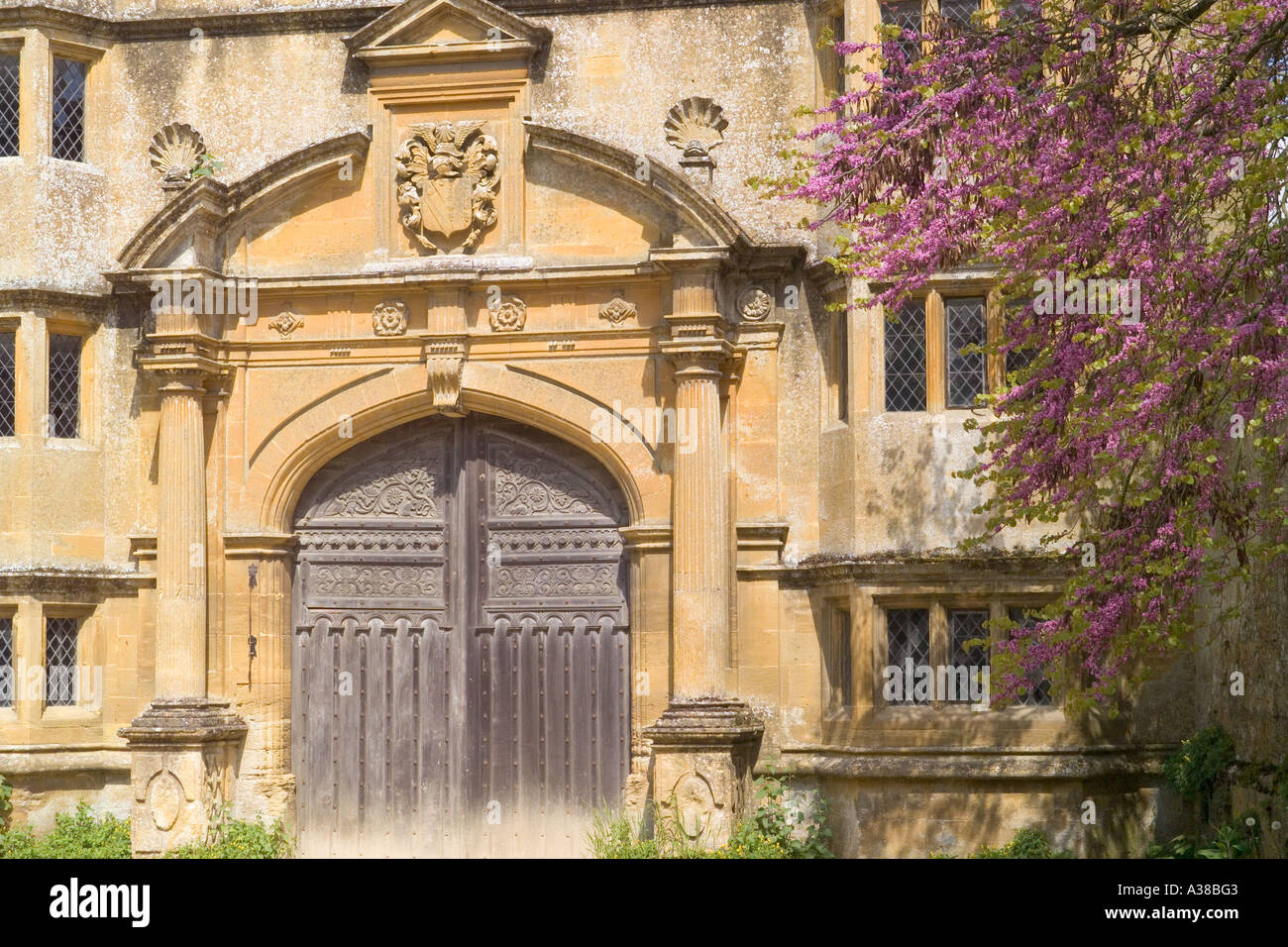 17th century Cotswold stone gateway to Stanway Manor, Gloucestershire ...