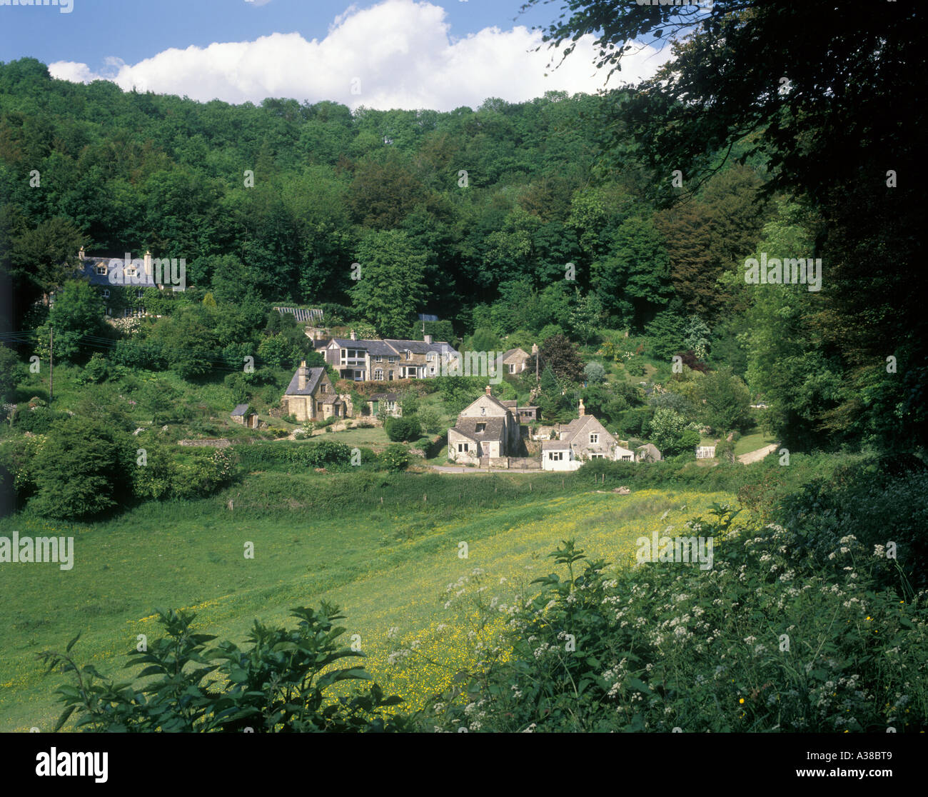 The hamlet of Elcombe near the Cotswold village of Slad ...