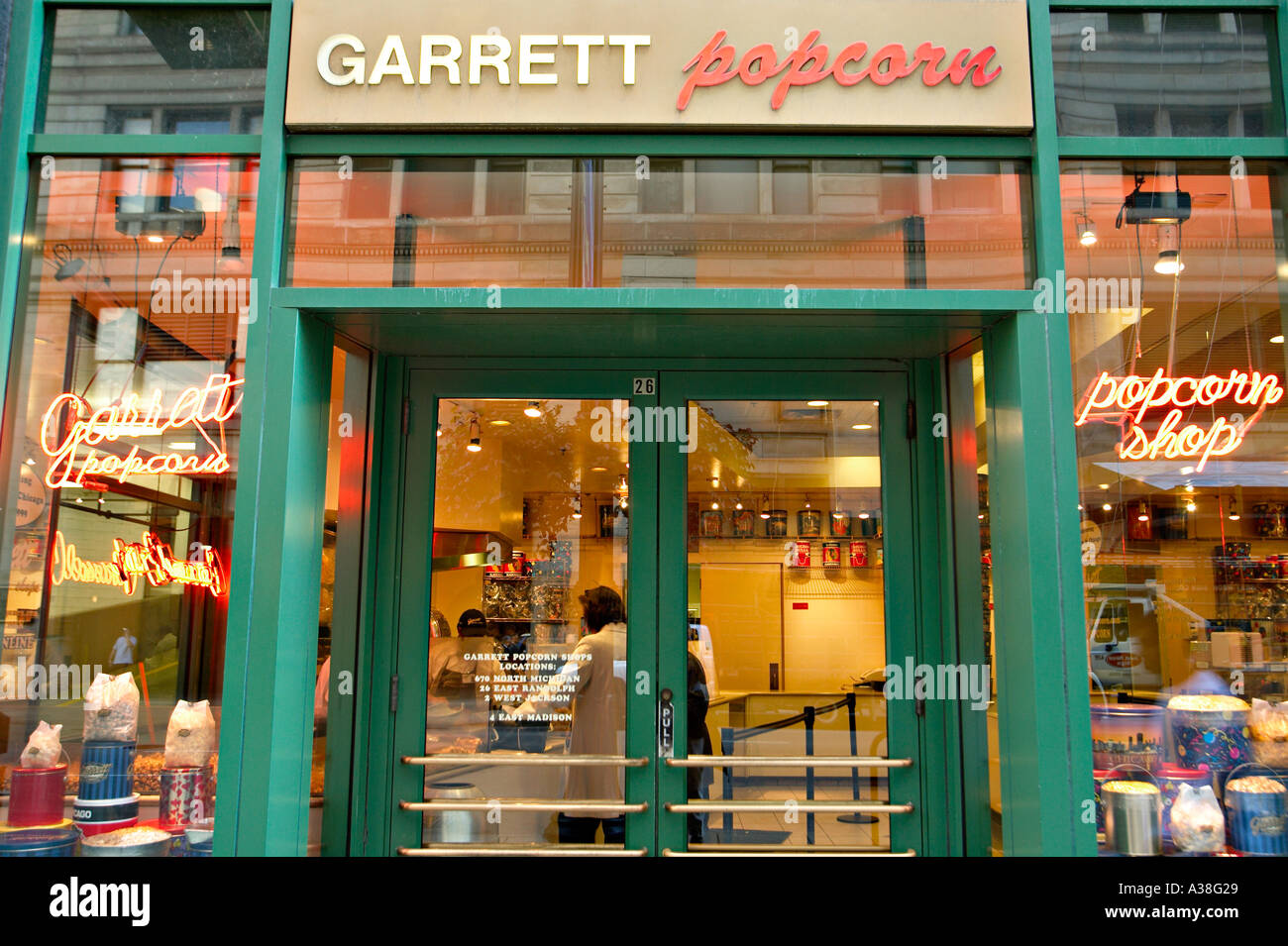 ILLINOIS Chicago Exterior of Garrett Popcorn store famous popcorn Stock ...