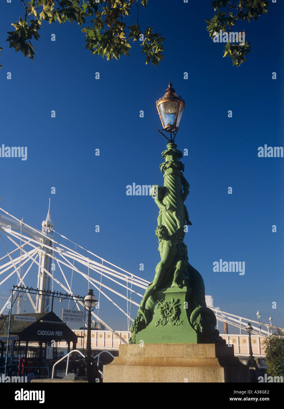 Lamp post Albert Bridge Chelsea Embankment London UK Stock Photo - Alamy