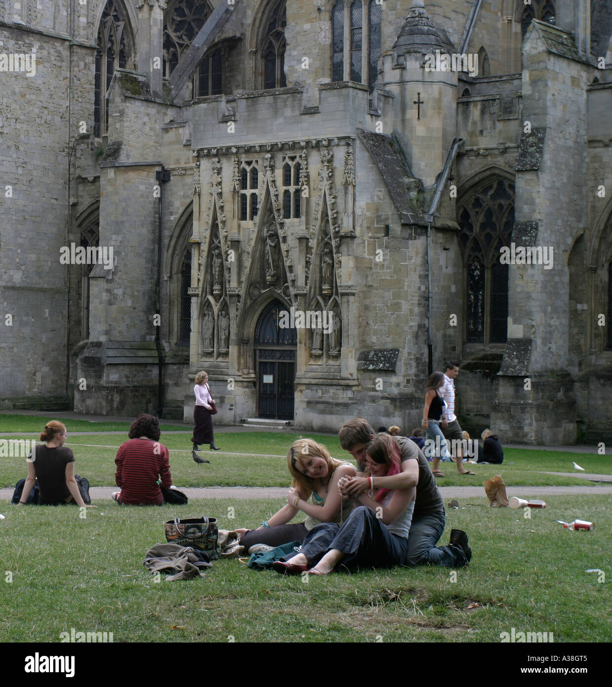 Exeter Cathedral teens looking at self portrait taken with digital ...