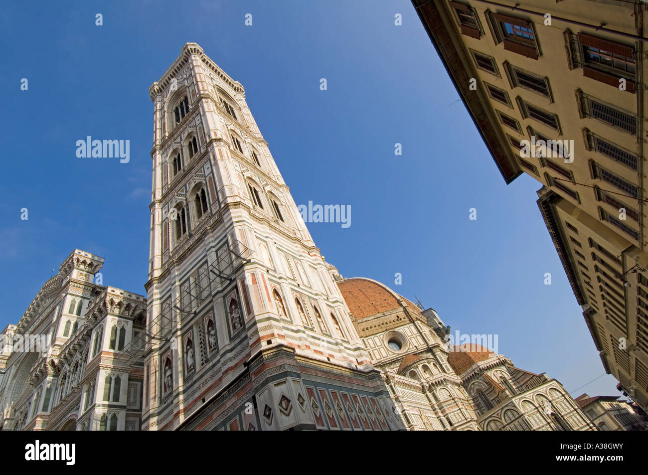 An abstract view of Giotto's Bell Tower next to the Duomo in the Piazza ...
