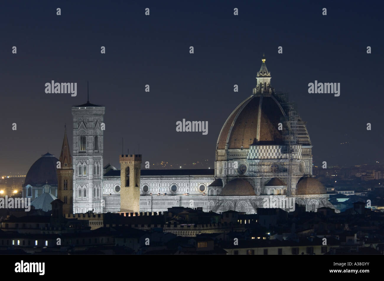 A compressed perpsective view of the Duomo, Giotto's bell tower and the ...