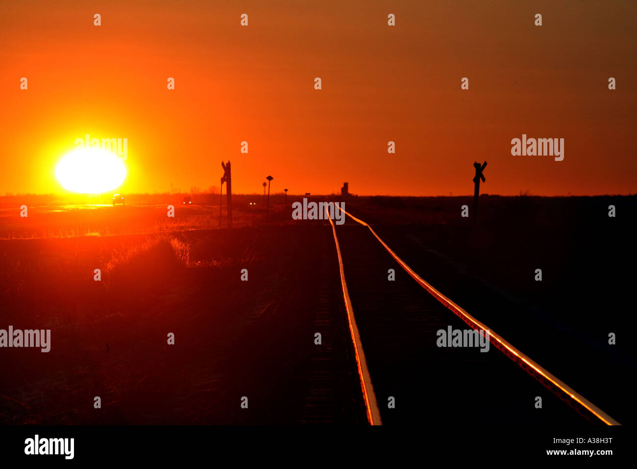 Morning sun lighting shining railroad tracks Stock Photo - Alamy
