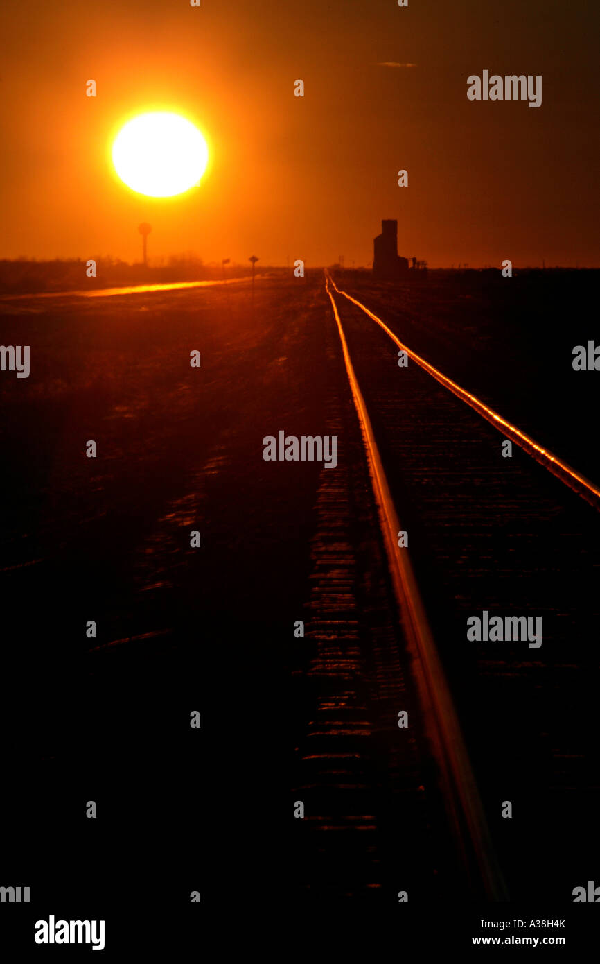 Morning sun lighting shining railroad tracks Stock Photo - Alamy
