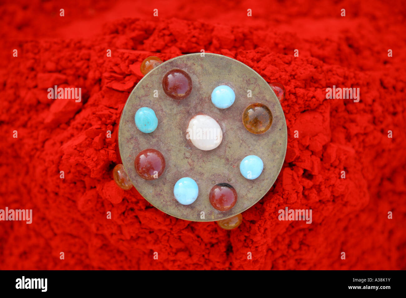 Bright red dye for sale on a stall in Orchha, Madhya Pradesh, India ...