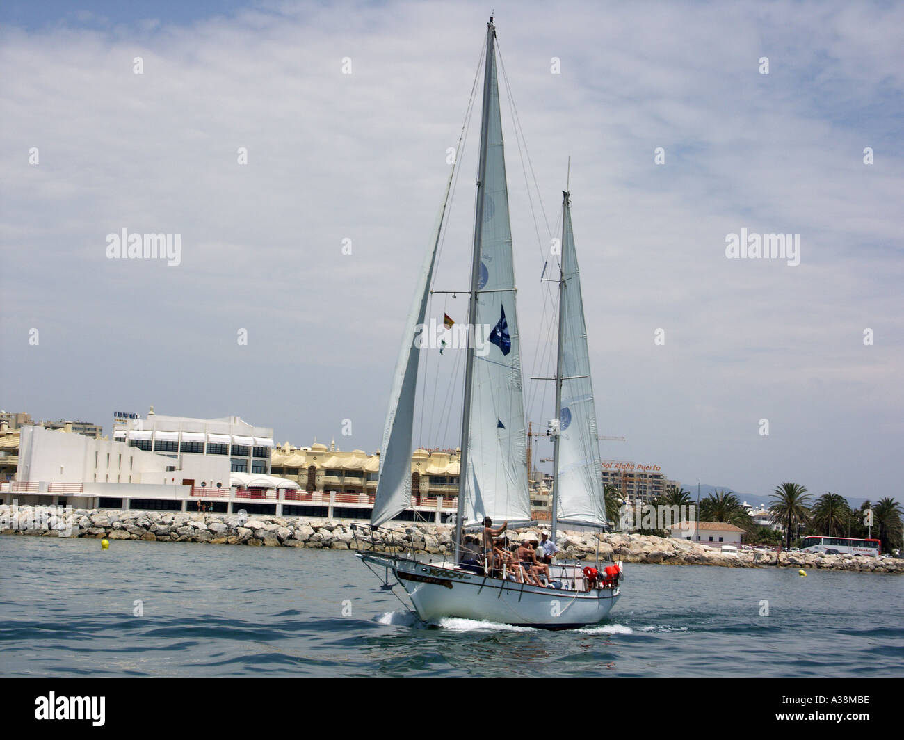 Yacht Sailing in the Mediterranean Sea off the coast of Benalmadena ...
