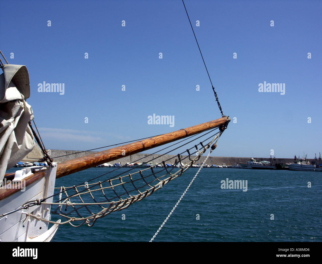 Bow of a traditional wooden sailing ship built in Scotland in 1921 ...