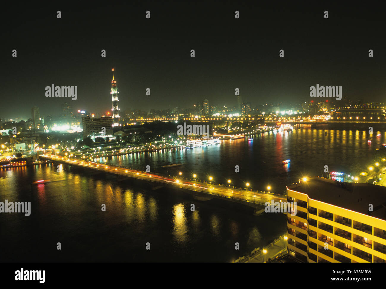 cairo night view from semiramis hotel Stock Photo - Alamy