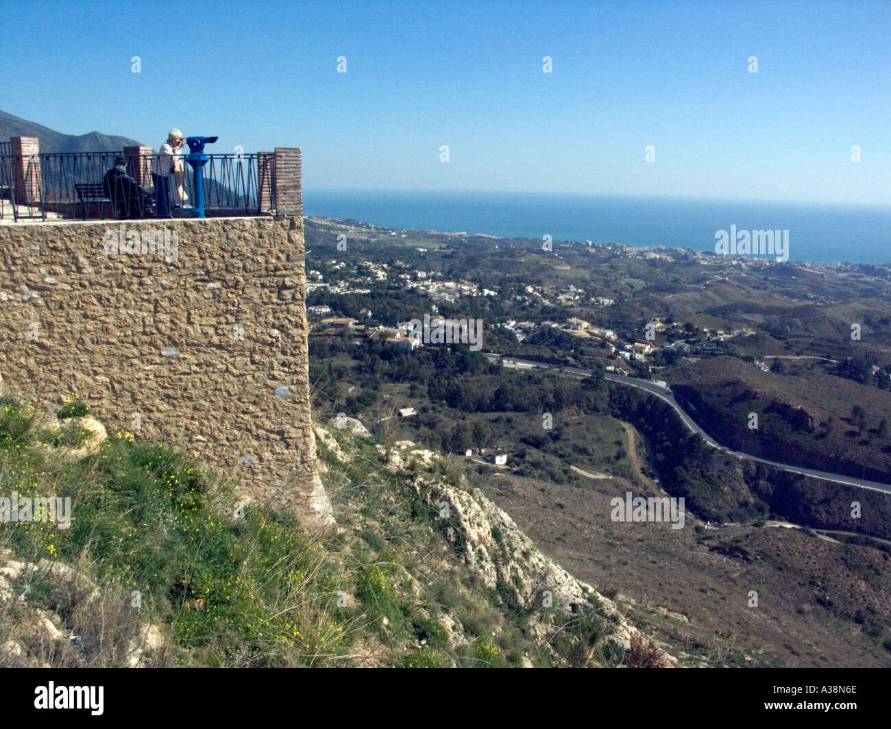 Telescope viewpoint, facing towards the sea, Mijas Pueblo, Andalucia ...