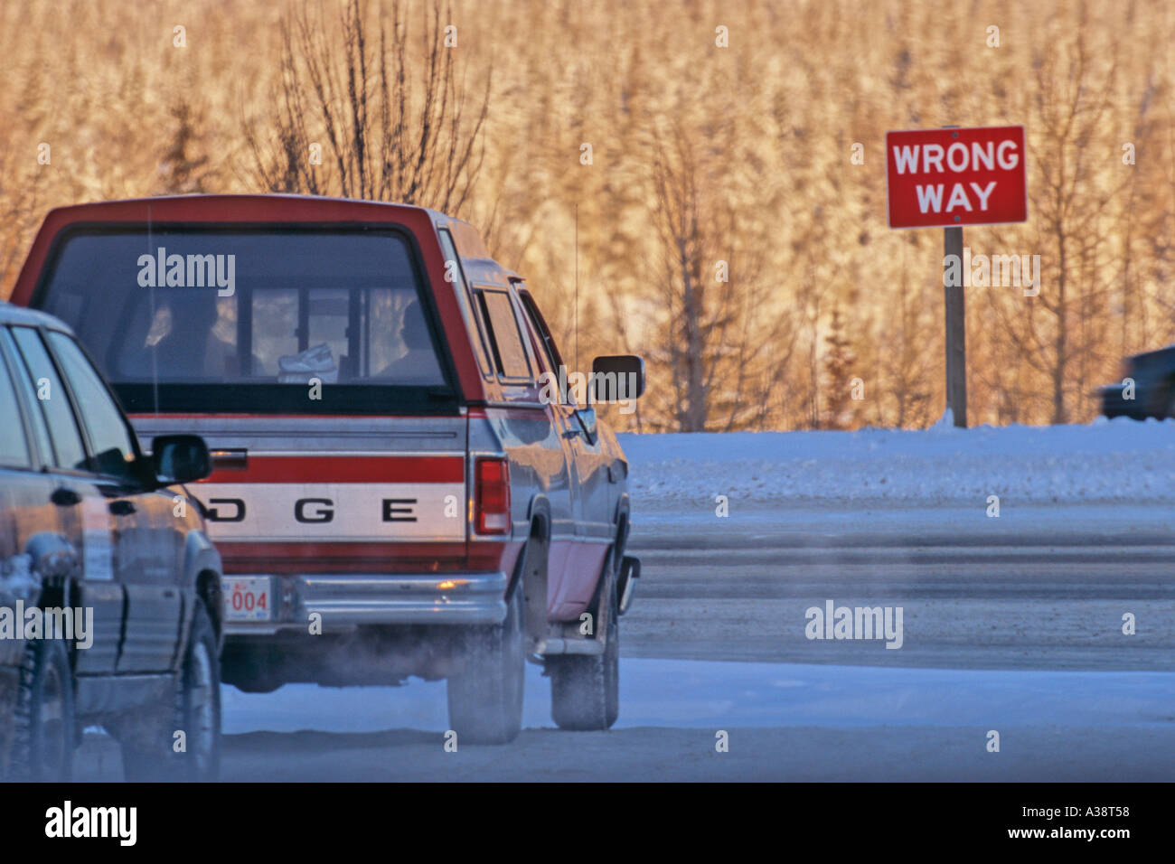 Wrong Way highway sign Stock Photo - Alamy